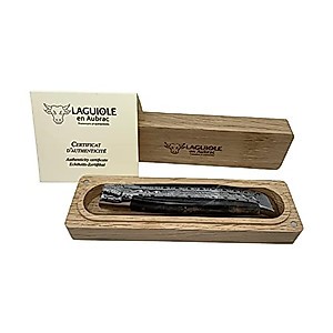 Laguiole en Aubrac Handmade Luxury Double Plated Folding Knife, 4.8-in (12cm), Blackened Poplar Wood Handle, Hand Forged, Stainless Steel Polished Bolsters