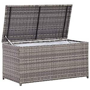 Large Poly Rattan Deck Box Outdoor Storage Boxes for Patio Furniture, Outdoor Cushions, Garden Tools and Pool Supplies-Waterproof,39.4"x19.7"x19.7" Gray