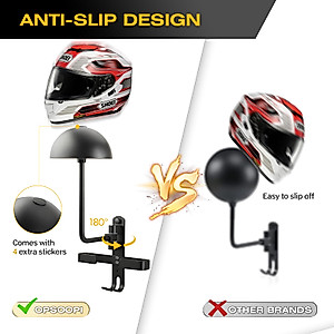 OPSOOPI Metal Helmet Holder Wall Mounted Motorcycle Helmet Holder, 180° Motorcycle Helmet Rack Helmet Hanger -2 Pack(2.6 inch)