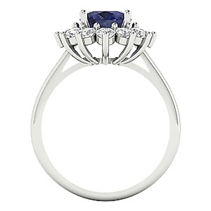 Clara Pucci 2.36 ct Oval Cut Solitaire Halo Genuine Simulated Blue Sapphire Engagement Promise Anniversary Bridal Ring 18K White Gold 6.5
