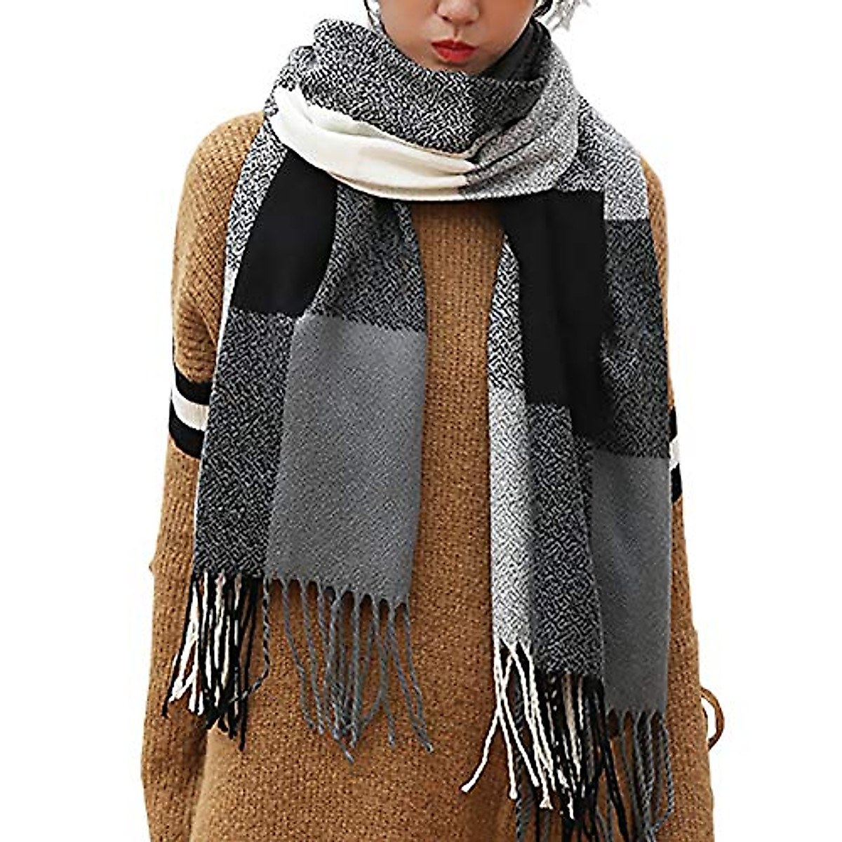 YSense Women's Long Plaid Blanket Scarf Chunky Oversized Winter Fall Warm Scarf Big Tartan Scarves Wrap Shawl Ladies Gifts