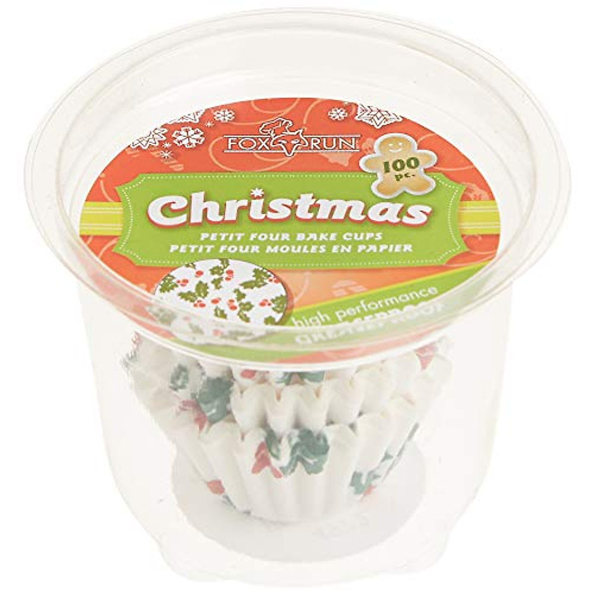 Fox Run Christmas Disposable Bake Cups, 1.5 x 1.5 x 0.75 inches, White