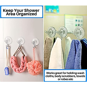 3 Pack Suction Cup Hooks, Clear Heavy Duty Vacuum Suction Cups with Dual Hooks Removable Window Glass Door Suction Hangers, Reusable Suction Cup Holders for Kitchen Bathroom Shower Wreath