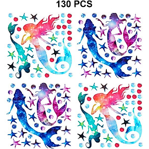 130+ Mermaid Wall Decal - Mermaids Starfish Bubble Stickers for Girls Room Bedroom Bathroom Decoration - Ocean/Underwater/Under the Sea Baby Shower/Birthday Party Supplies