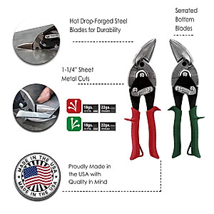 MIDWEST Aviation Snip Set - Left and Right Cut Offset Tin Cutting Shears with Forged Blade & KUSH'N-POWER Comfort Grips - MWT-6510C