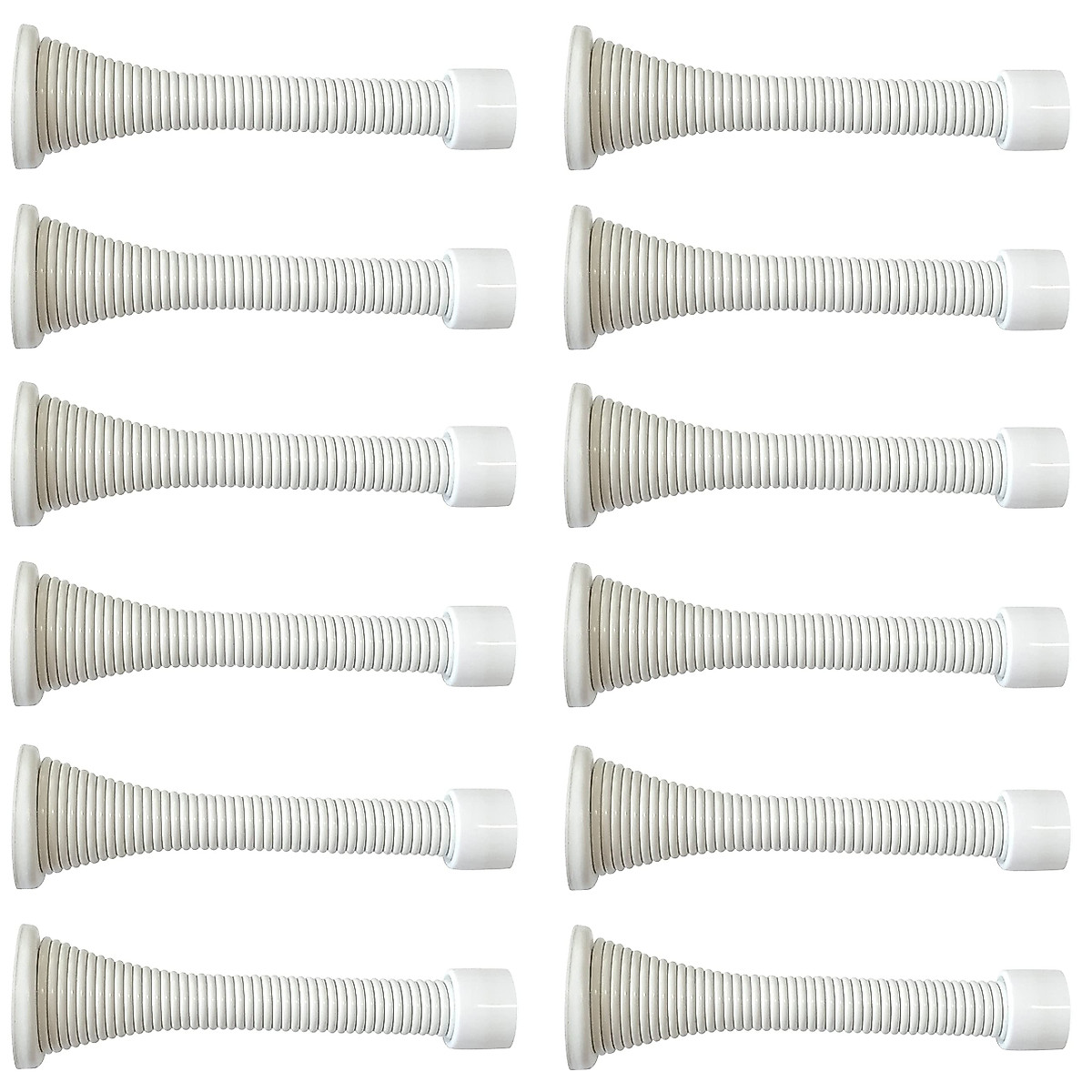 12 Pack Spring Door Stopper 3-1/8" Flexible Heavy Duty Screw-in Stainless Steel with Rubber Bumper (White)