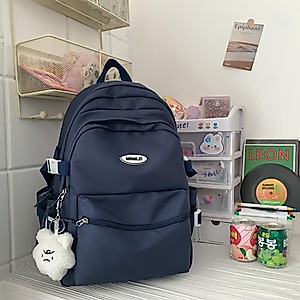 VTTDB Kawaii Backpack with Cute Accessories Casual Aesthetic Daypack Simple Laptop Bag Waterproof Travel Rucksack for Women (dark blue)