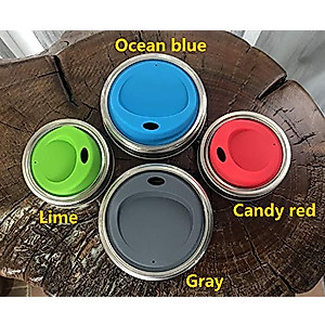THINKCHANCES Reusable Food Grade BPA Free Silicone Sip Coffee Juice Drinking Lid Kit with Stainless Steel Rings for Mason, Ball, Canning Jars, Pack of 4 Sets (Regular Mouth,Oval Drinking Hole)