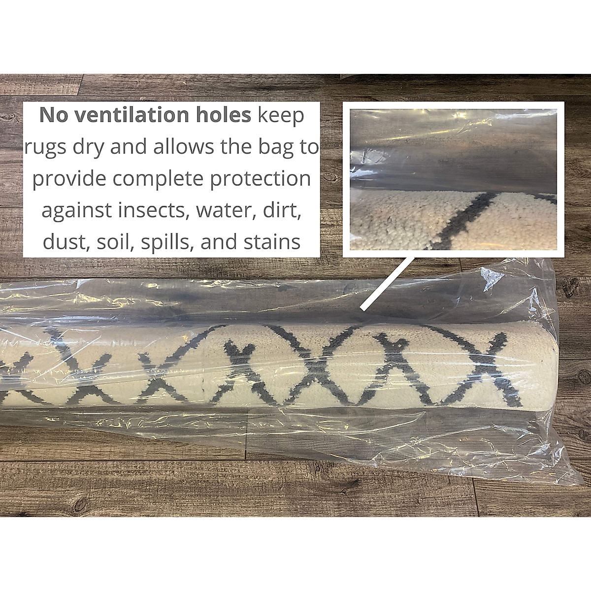 Rug Storage Bag and Zip Tie - NO Vent Holes - Heavy Duty - Giant Size Fits Rugs up to 9'x12' - Protects Rolled Rugs for Moving or Storage