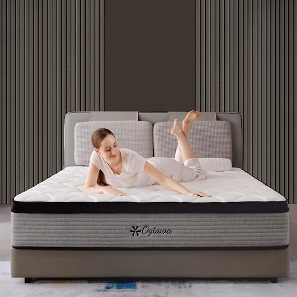 OGlAWA King Size Mattress Memory Foam 12 inch Gry King Mattress a Box indvidual Pocket Sping Breathable Comfontable for Sleep Suporive Pressure Reie. (12 inch, King)