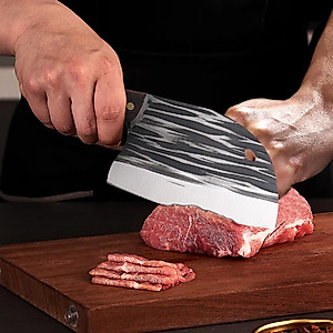 Dragon Bone Heavy Cutting Knife, 2023 Carbon Steel Bone Cutting Knife with Non-Slip Wood Handle, Premium Professional Butcher Chopper for Home Kitchen and Restaurany (Wenge Wood Handle)