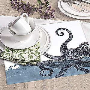 Octopus in the sea Printed Drying Mat For Kitchen Ultra Absorbent Microfiber Dishes Drainer Mats Non-Slip Silicone Quick Dry Pad - 18 X 16inch