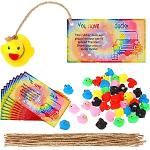 150 Pieces Rubber Ducks and Strings Small Rubber Duck with Duck Tags Mini Rubber Duck for SUV Greeting Card Toy Game Decorations Presents