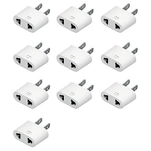 Europe to US Plug Adapter, 10Pcs EU to USA Plug Converter, 10A 1000W Universal Travel Power Converter, Spain Germany France to US Canada Mexico Adapters