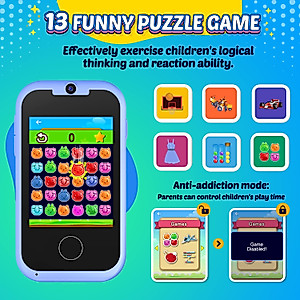 Prysyedawn Toys for 3 4 5 6 Year Old Boys Kids MP3 Music Player with Dual Camera, Games, Alarm Clock Toddler Smart Phone Educational Toys Birthday Gifts for Boys Ages 3-6 with SD Card-Blue