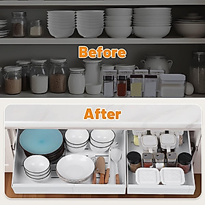 Expandable(12"-20.3") Pull Out Cabinet Organizer, Heavy Duty Slide Out Drawers for Kitchen Cabinets with Adhesive Nano Film 1pack Cabinet Pull Out Shelves For Kitchen Bathroom Pantry(White,16.9"Deep)