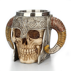 Stainless Steel Skull Mug Viking Drinking Cup Skeleton Resin Beer Stein Tankard Coffee Mug Tea Cup Halloween Bar Drinkware Gift