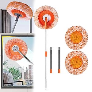 Presencte Mop - 360° Rotatable Adjustable Cleaning Mop, Wall Cleaning Mop, 2 in 1 Dehydrated Rotating Mops, Microfiber Dust Removal Mop, Round Mop for Bathroom Floor Wall (1.5m, 2 mop Head)