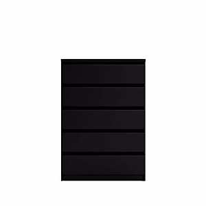 Tvilum, Handle-free, Contemporary, Bedroom Furniture, College Living 5 Drawer Chest, Black