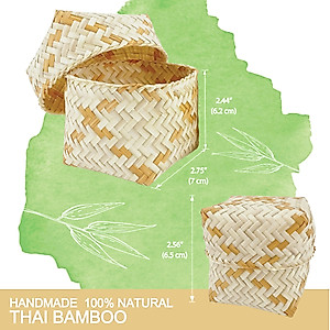 PANWA Mini Bamboo Sticky Rice Serving Basket- Handmade 100% Eco-Friendly Thai Mini Wickerwor Kratips- 4 piece set- Food Safe (Saffron)