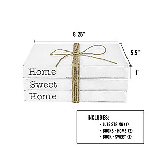 TenXVI Designs Decorative White Books, Set of 3 - Home Sweet Home Stacked Books - Rustic Farmhouse Accent Decor for Decorative Bookends, Entryway Shelf, Mantel and Bedroom Night Stands