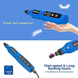 GINELSON Cordless Rotary Tool, 2000 mAh Battery Pack, 5-Speed and USB-C Charging Rotary Tool Kit with 64 Accessories, Multi-Purpose 3.7V Power Rotary Tool for Sanding, Polishing, Engraving, DIY Crafts
