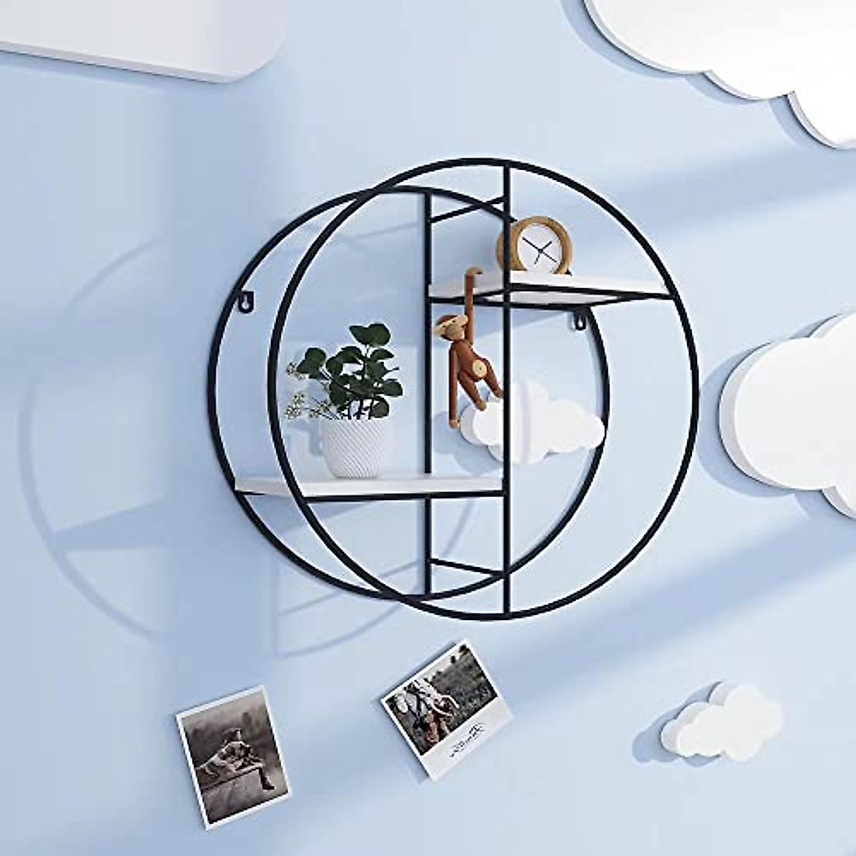 AIJADESK Geometric Wall Shelf Circle Shelf Wall Decor, Unique Metal Woodartfloating Geometric Shelf Apply to Small Space Wall Shelves Wall Hanging Storage Wall Decoration.