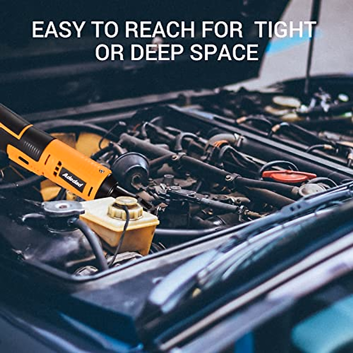 Adedad Cordless Ratchet Wrench Set w/ 1 Battery, 3/8” 40Ft-lbs 400 RPM 12V Battery Powered Ratcheting Wrench Tool Kit, Variable Speed Trigger, 10 Sockets