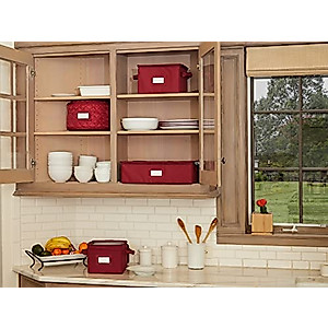 Platter Serveware Storage Box - Durable Polyester, Dual Zippers, Carrying Handles, ID Window, Kitchen Storage-Scarlett Red