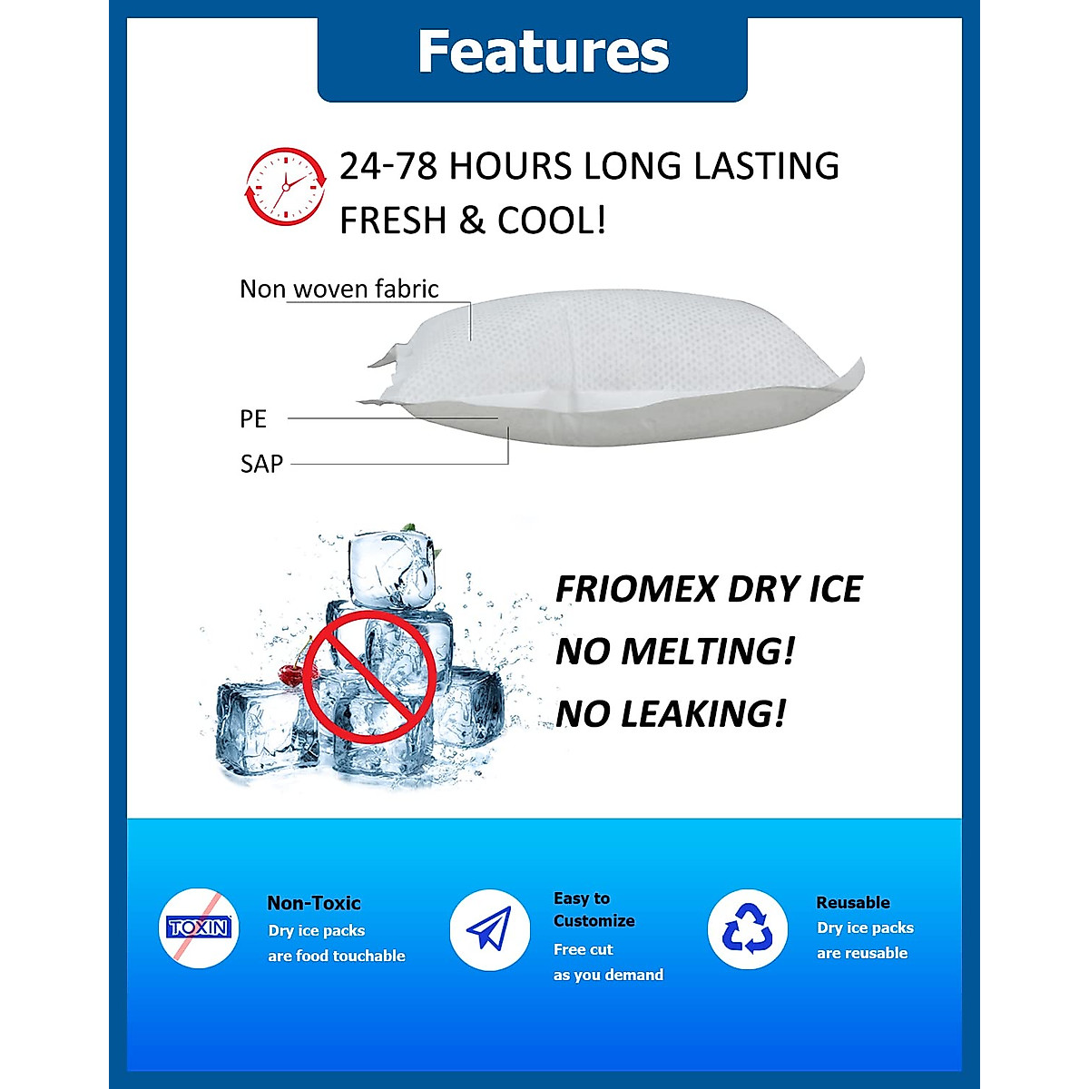 Friomex Dry Ice Packs - Ideal for Shipping Perishables and Drinks | Styrofoam Cooler Compatible | Includes Dry Ice Pellets | Keep Items Safe During Shipping | Hielo Seco