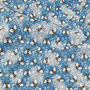 PUMCRAFT Sewing Fabric 100% Cotton Fabric Blue Yellow Bee Printed Sewing Cloth Dress Clothing Textile Tissue - 50cm - 105cm Fabric Patchwork Craft