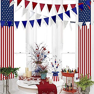 30 Ft Red Silver Blue Triangle Pennant Banner Bunting Double Sided Glitter Metallic Paper Flag Garland for 4th of July American Independence Day USA National Day Patriotic Party Decorations Supplies