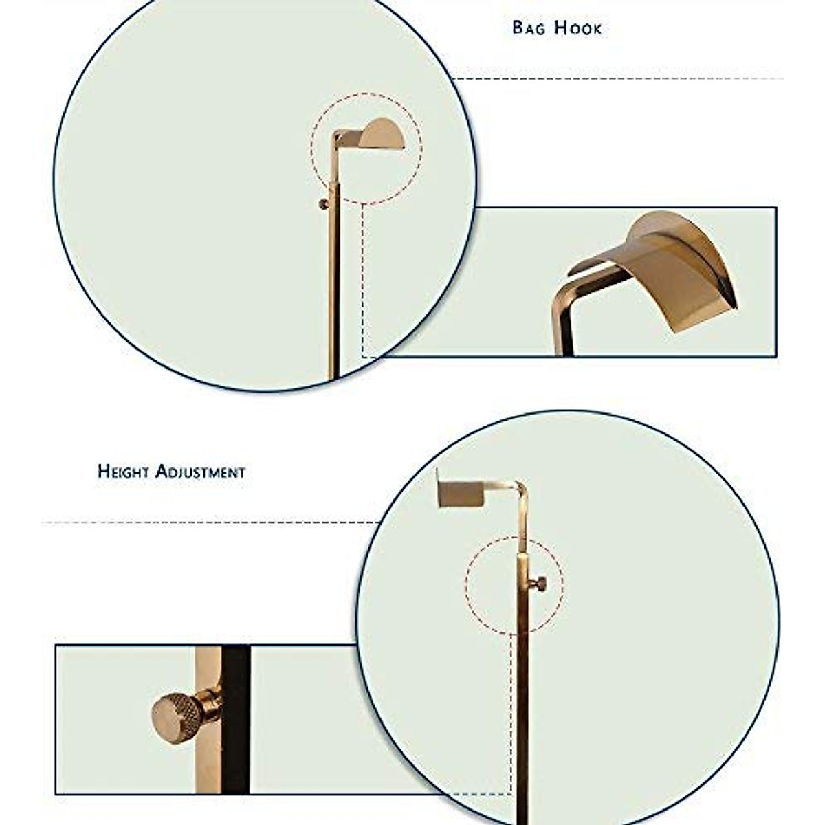 B&NN Stainless Steel Handbag Rack Women Handbag Stand Holder with Adjustable Height (Gold)