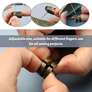 5 Pcs Sewing Thimbles, Adjustable Metal Sewing Thimble Rings, Sewing Thimble Finger Protector for Hand DIY, Red Bronze Metal Shield, DIY Sewing Tools Accessories, Sewing Thimble Cap