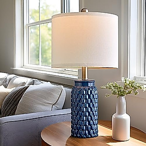USumkky 20.5 inches Modern Ceramic Dark Blue Bedside Lamp Set of 2 for Bedroom Decor Farmhouse Table Lamp for Living Room Office Dorm
