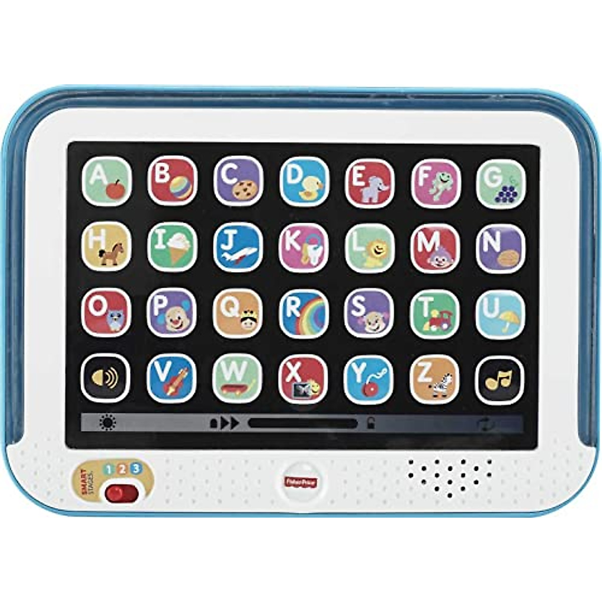 Fisher-Price Pretend Tablet Learning Toy with Lights Music and Smart Stages Educational Content for Baby and Toddler, Blue​