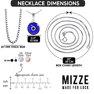 Blue Glass Evil Eye Protection Charm Pendant on 20 Inch Silver Box Chain Necklace for Men & Women - Evil Eye Jewelry in 925 Sterling Silver