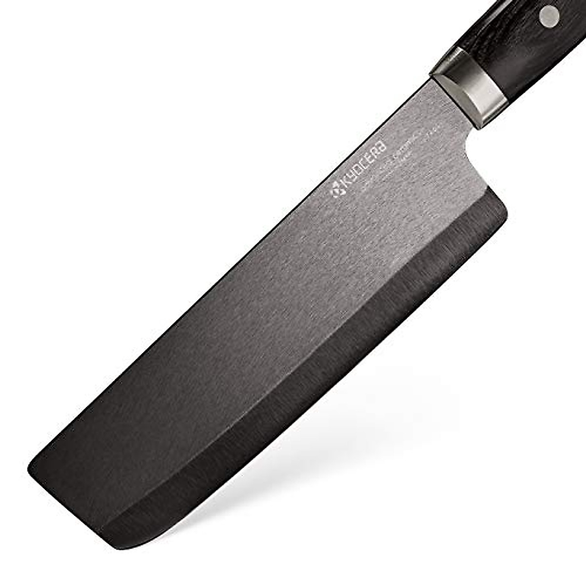 Kyocera Advanced Ceramic LTD Series Nakiri Knife with Handcrafted Pakka Wood Handle, 6-Inch, Black Blade