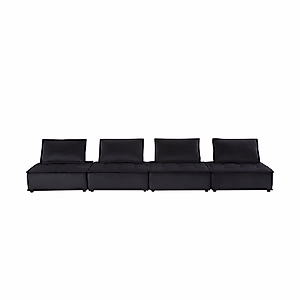 Lilola Home Anna Black Velvet 4-Seater Modular Sofa