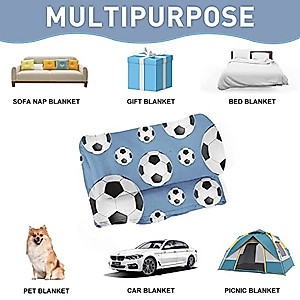 Soccer Blanket Soft Warm Lightweight Flannel Plush Soccer Ball Throw Blanket Soccer Gifts for Boys Girls Kids Teen Adults Soccer Lovers All Season Couch Sofa Bed Living Room Home Decor Blue 50"x60"