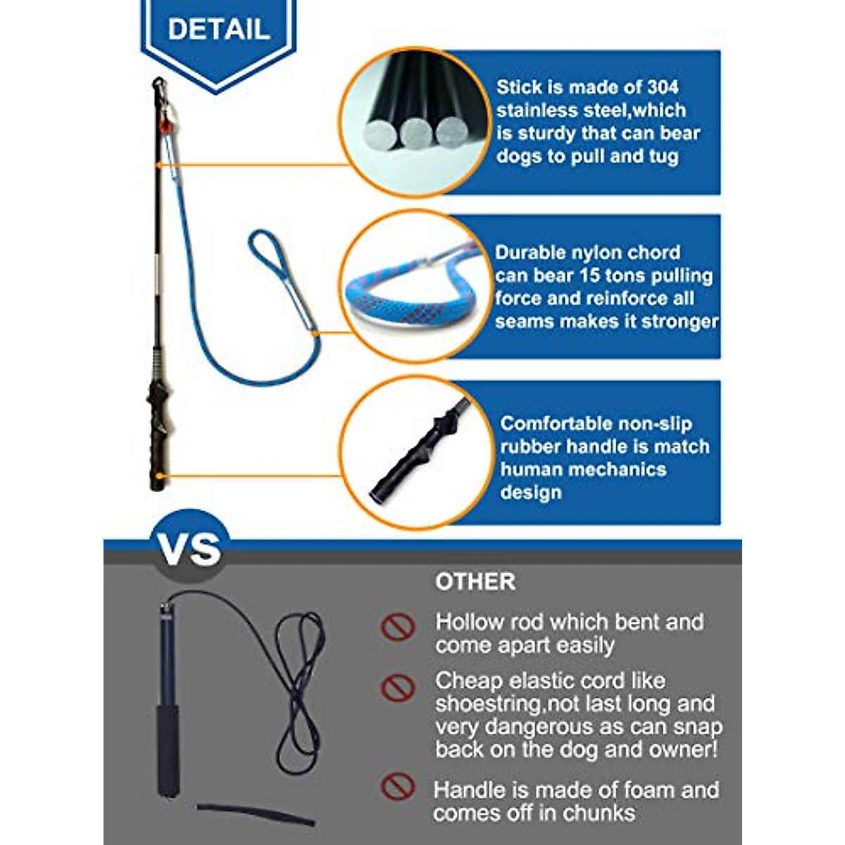 Interactive Flirt Pole Toy for Dogs Chase and Tug of War,Durable Teaser Wand with Pet Fleece Rope Tether Lure Toy to Outdoor Exercise & Training for Small Medium Large Dogs (Blue/Red, POLE-35 inches)