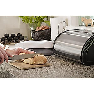 Brabantia Roll Top Bread Box (Matt Steel Fingerprint Proof) Large Front Opening Flat Top Bread Box, Fits 2 Loaves, Ideal for Kitchen Counter