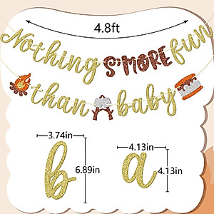 Firefairy Camping Themed Baby Shower Banner, Pre-strung Nothing S’more Fun Than a Baby Banner, S'mores Birthday Banner for Baby, Happy Camper Baby Shower Decorations, Gold ＆ Brown Glitter