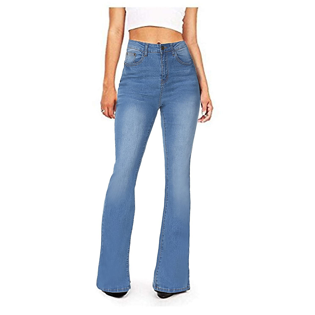 KDF Flare Jeans for Women Women's Bootcut Bell Bottom Jeans High Waisted Stretch Slimming Bell Bottoms Jeans, 2, Light Blue