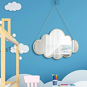 Mirror Cloud Wooden Mirror Cartoon Safety Shatterproof Mirror Wall Sticker Nordic Bedroom Nursery Decoration Mirror