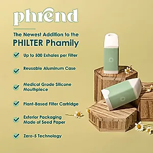 PHILTER Labs PHREND Plant-Based Personal Air Filter - Up to 500 Exhales per Filter - Silicone Mouthpiece and Reusable Aluminum Case with Patented 5-Step Odor and Smoke Eliminator System