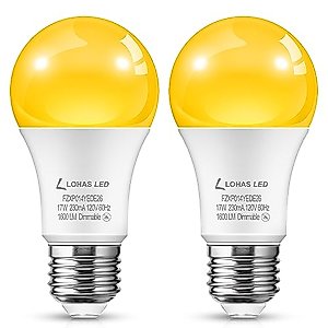 LOHAS A19 Bug Light Bulbs, Yellow LED Lights 150W Equivalent, 17 Watt Energy-Efficient LED Bulbs(UL Listed), E26 Base, Non-Dimmable, Ideal for Outdoor/Indoor, Porch, Hallway, Bedroom, 2 Pack