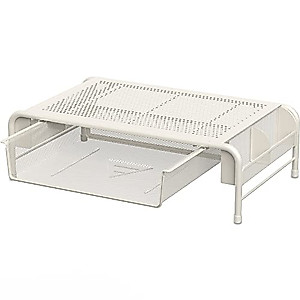 SimpleHouseware Metal Desk Monitor Stand Riser with Organizer Drawer, White