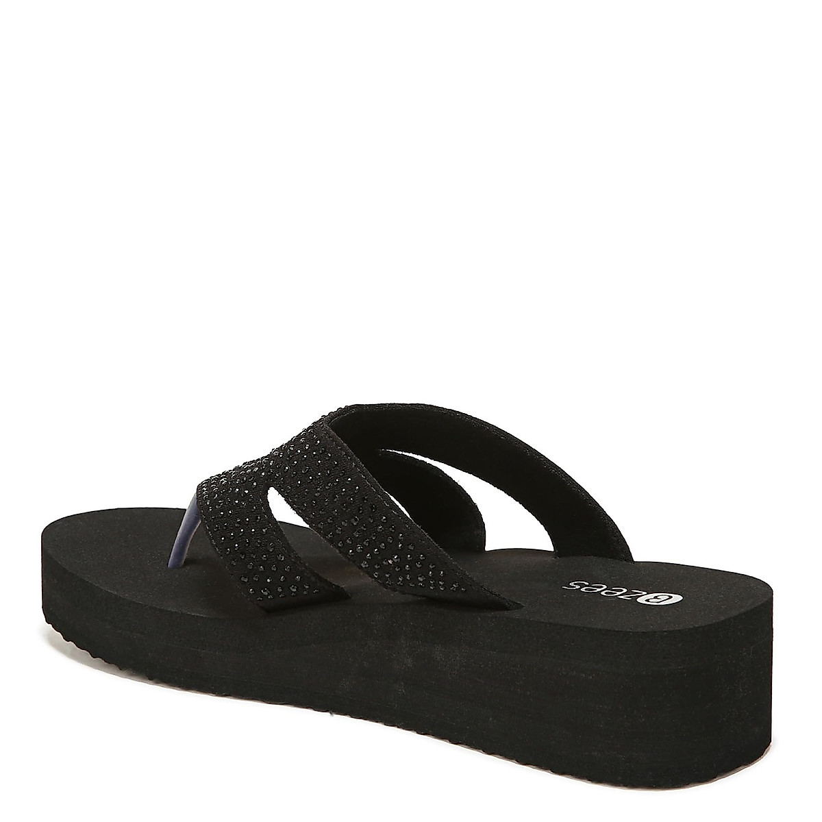 BZees Womens Rio Thong Sandal Black Rhinestone 10 M