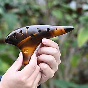 Ocarina,12 Holes Alto C Key Ceramic Ocarinas with Songbook Neck Strap Bag,Musical Instrument for Adults (Yellow)